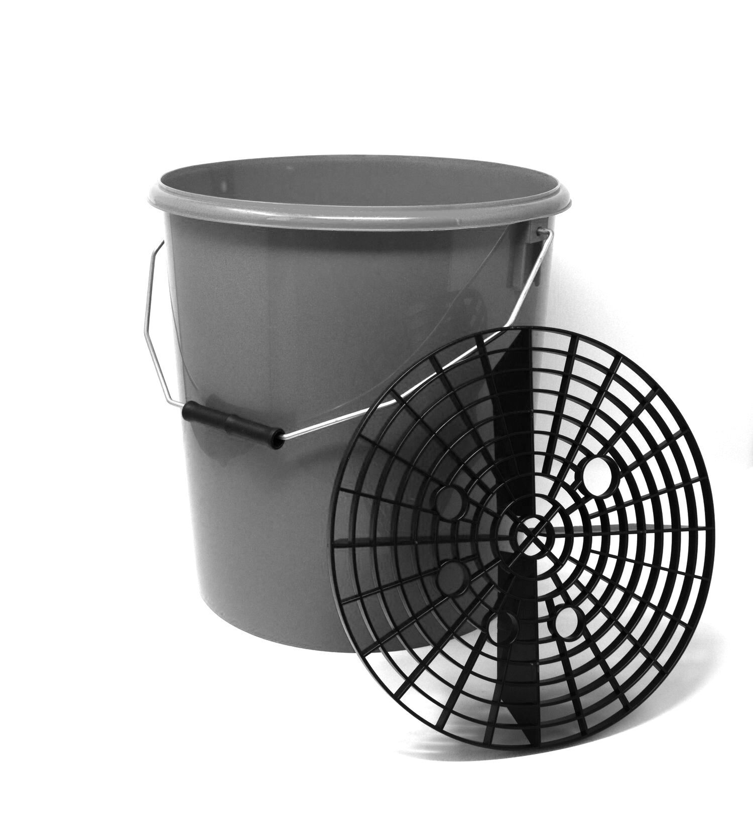 16L Standard Grey Car Detailing Bucket with Grit Shield - H&O Plastics
